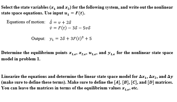 Select the state variables (x, and x2) for the | Chegg.com