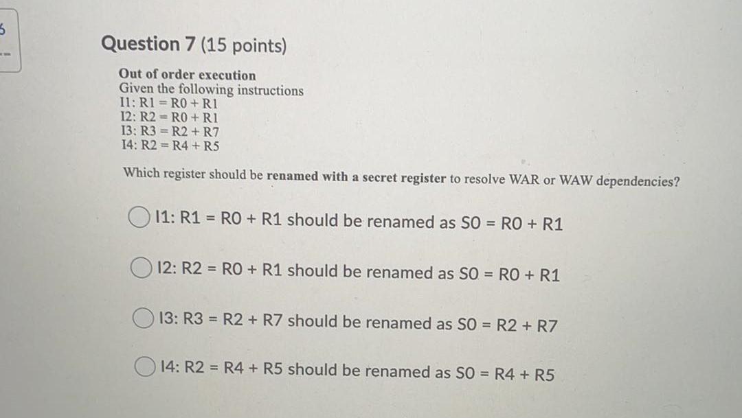 Solved 3 Question 7 (15 points) Out of order execution Given | Chegg.com