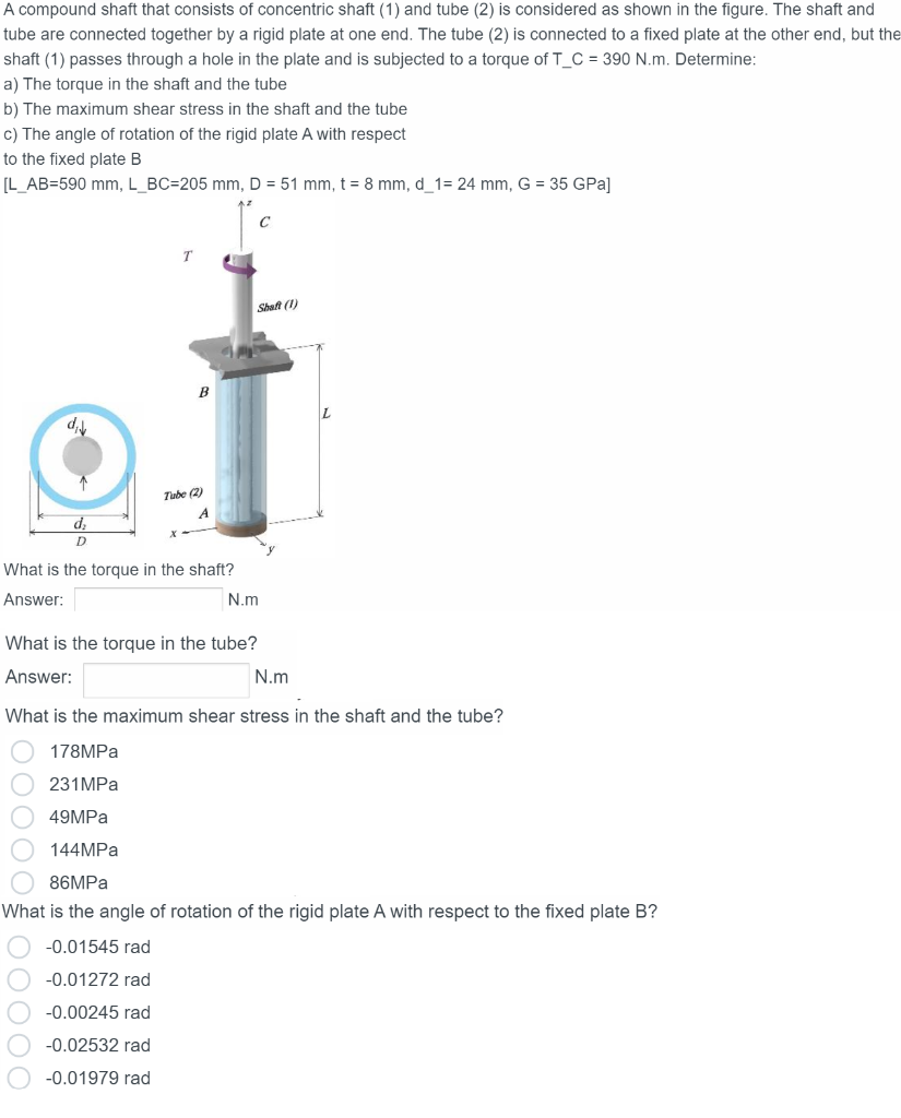 Solved A compound shaft that consists of concentric shaft | Chegg.com