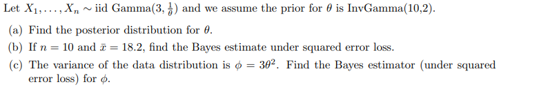 Solved Let x1,dots,xn∼ ﻿iid Γ(3,1θ) ﻿and we assume the prior | Chegg.com