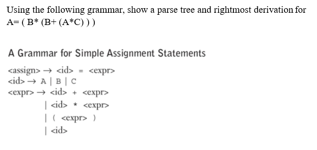 Solved Using the following grammar, show a parse tree and | Chegg.com