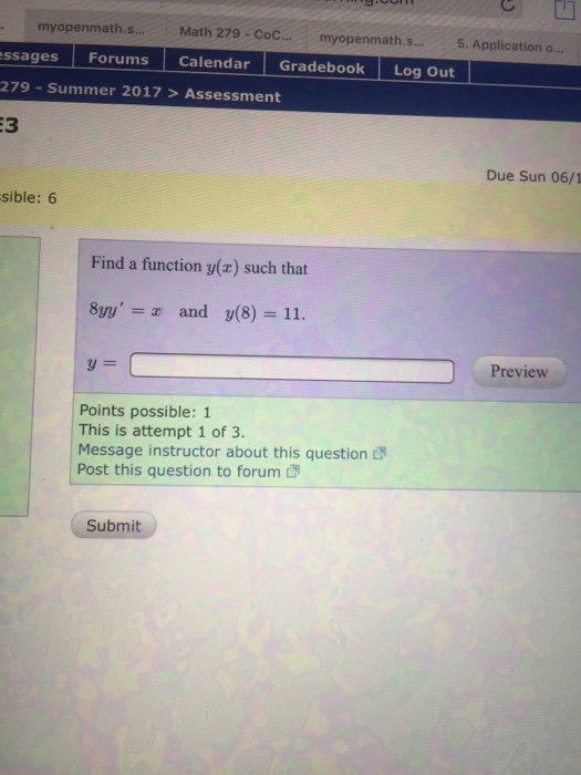 Solved Find a function y(x) such that 8yy' = x and y(8) 11. | Chegg.com