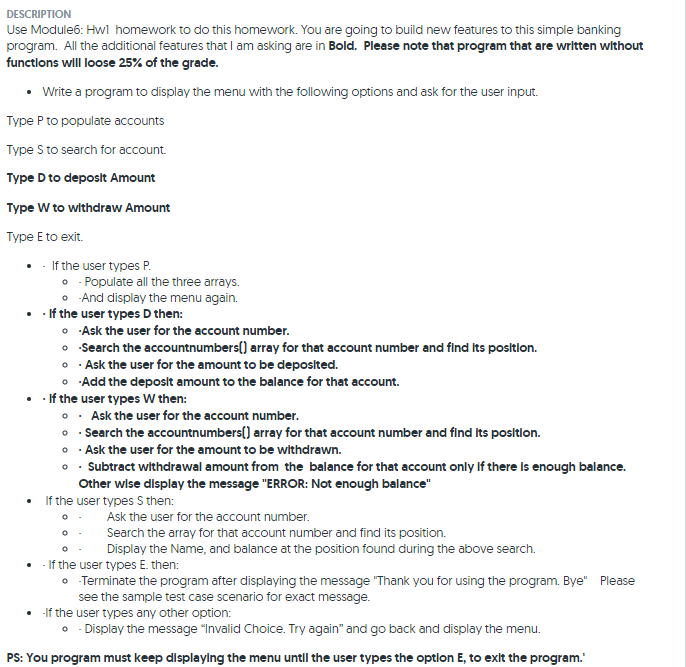 Solved DESCRIPTION Use Module6: Hwl homework to do this | Chegg.com