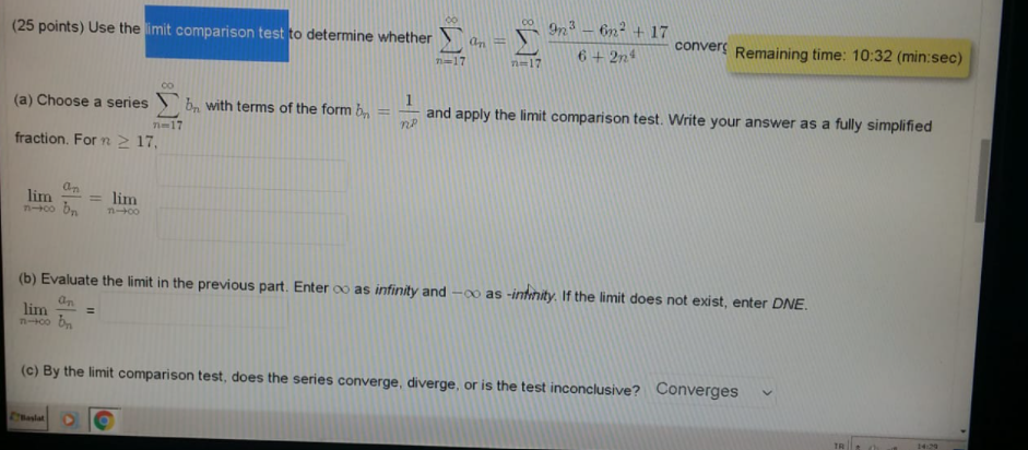 Solved 00 (25 points) Use the limit comparison test to | Chegg.com