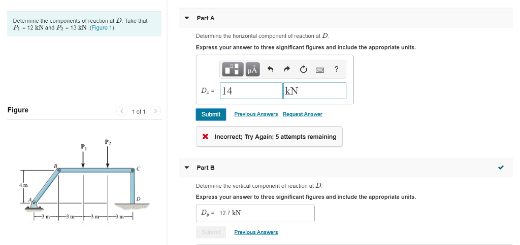 Solved Part A Determine the horizontal component of reaction | Chegg.com