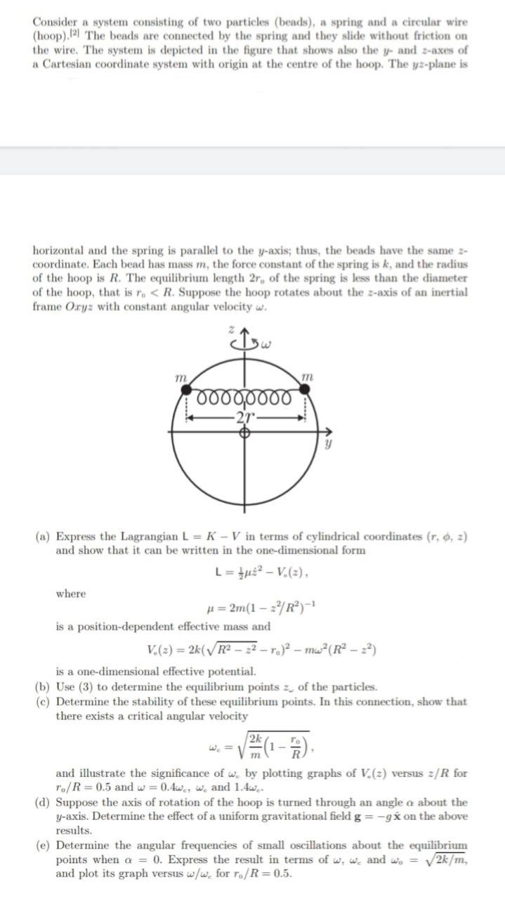 Consider a system consisting of two particles | Chegg.com
