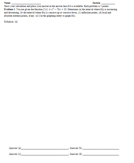 Solved Name: Section: Show your calculation and place your | Chegg.com