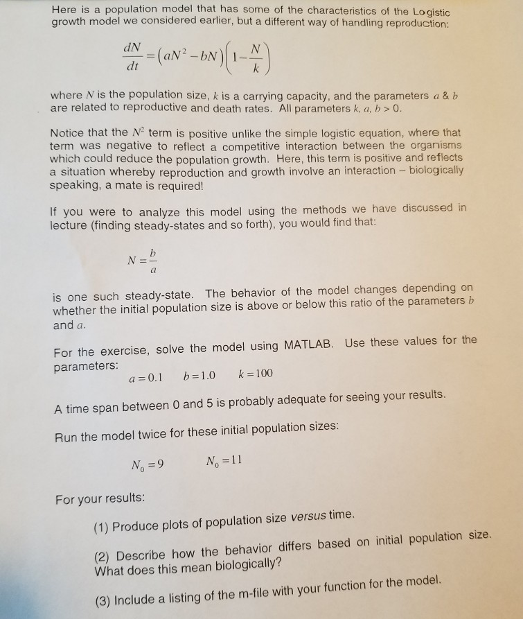 Solved Here is a population model that has some of the | Chegg.com