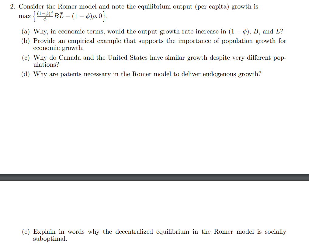 2. Consider the Romer model and note the equilibrium | Chegg.com