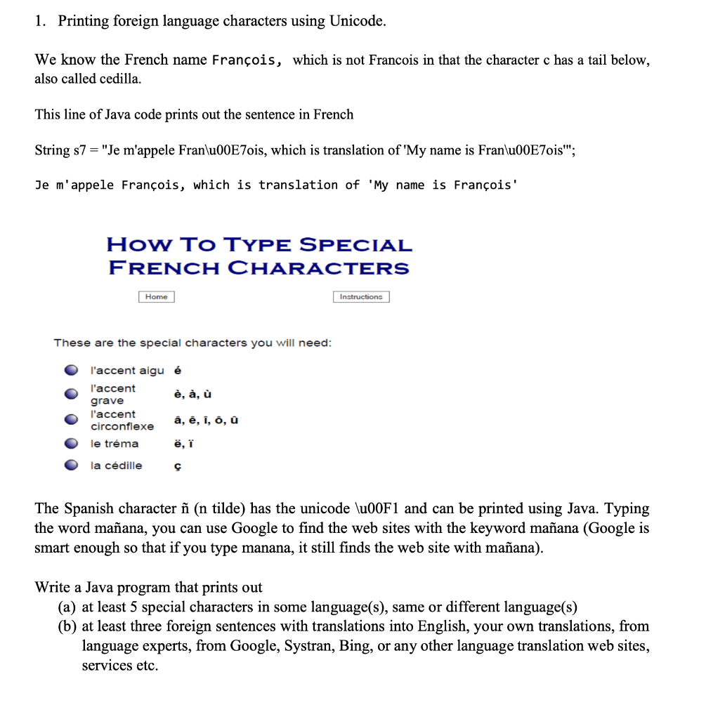 Solved 1. Printing foreign language characters using | Chegg.com