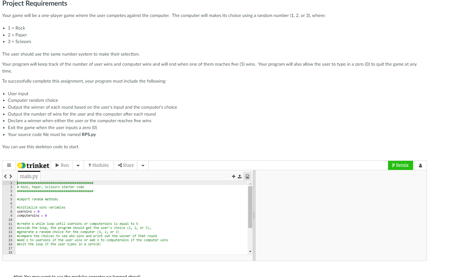 Solved Project Requirements Your game will be a one-player | Chegg.com