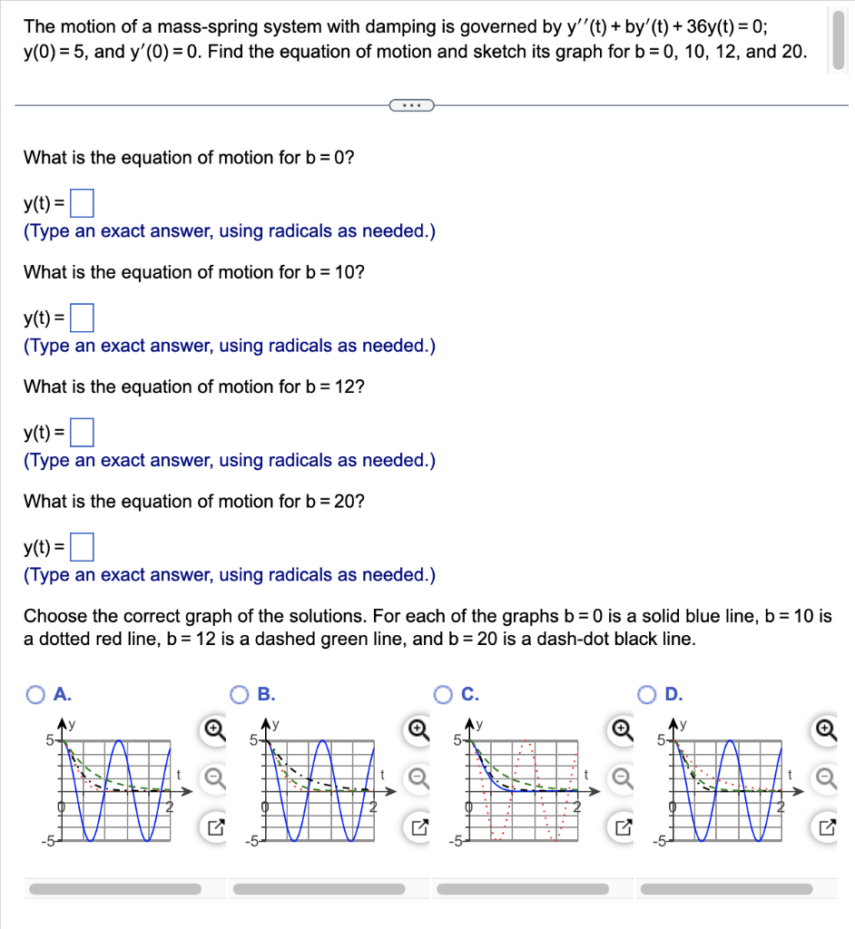 Solved The motion of a mass-spring system with damping is | Chegg.com