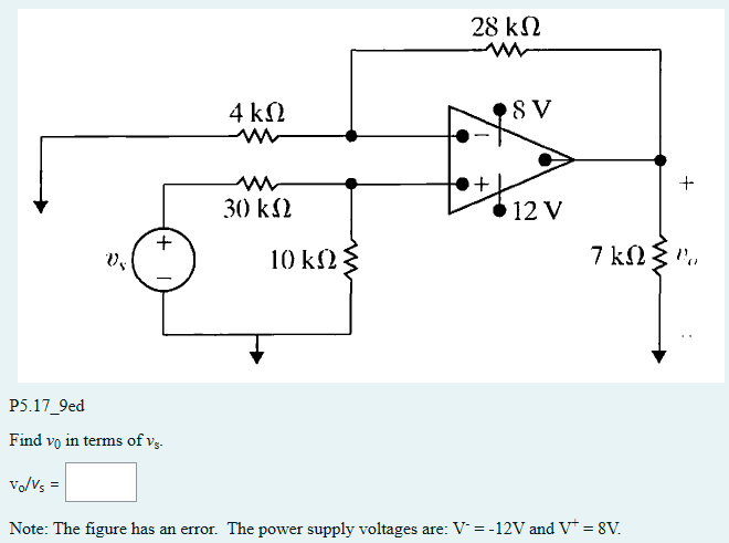 Solved P5.17_9ed Find v0 in terms of vs. v0/Vs= Note: The | Chegg.com