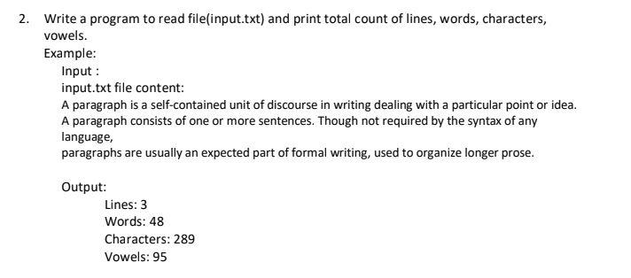 Solved 2. Write a program to read file(input.txt) and print | Chegg.com