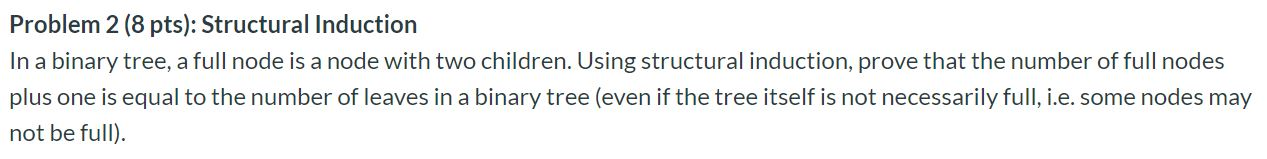 Solved Problem 2 (8 pts): Structural Induction In a binary | Chegg.com