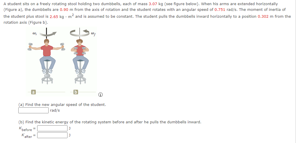 Solved A student sits on a freely rotating stool holding two | Chegg.com
