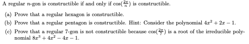 Solved A regular n-gon is constructible if and only if | Chegg.com