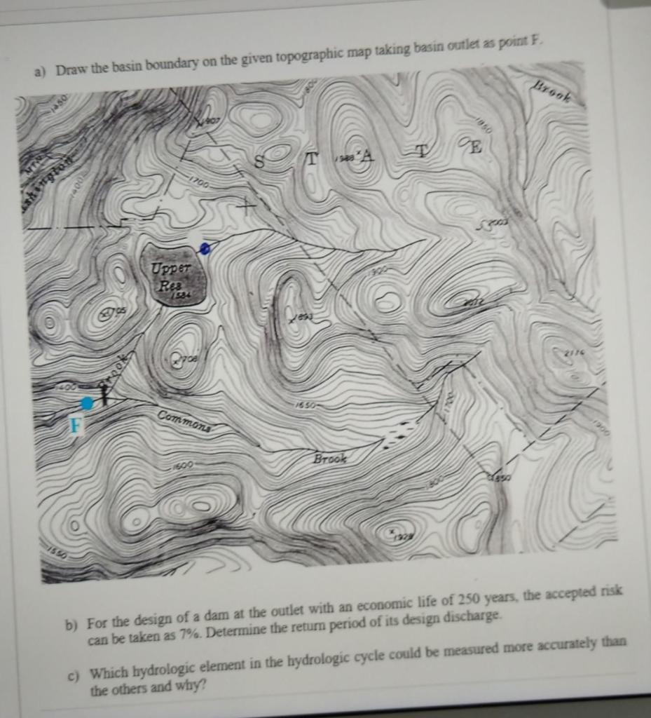 Solved a) Draw the basin boundary on the given topographic | Chegg.com