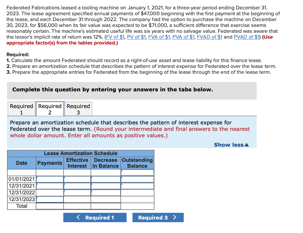 Solved Federated Fabrications leased a tooling machine on | Chegg.com
