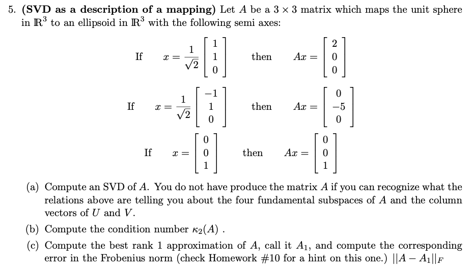 Solved 5. (SVD as a description of a mapping) Let A be a 3×3 | Chegg.com