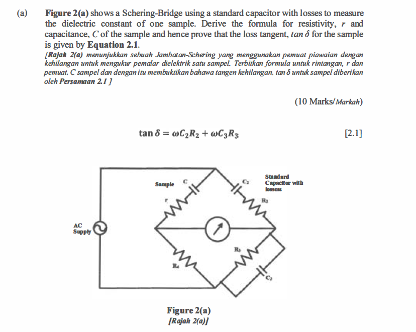 Solved (a) Figure 2 (a) shows a Schering-Bridge using a | Chegg.com