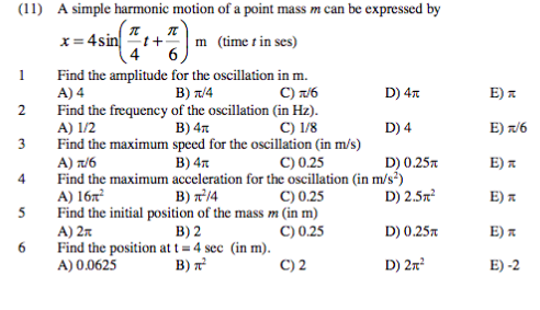 Solved (11) A simple harmonic motion of a point mass m can | Chegg.com