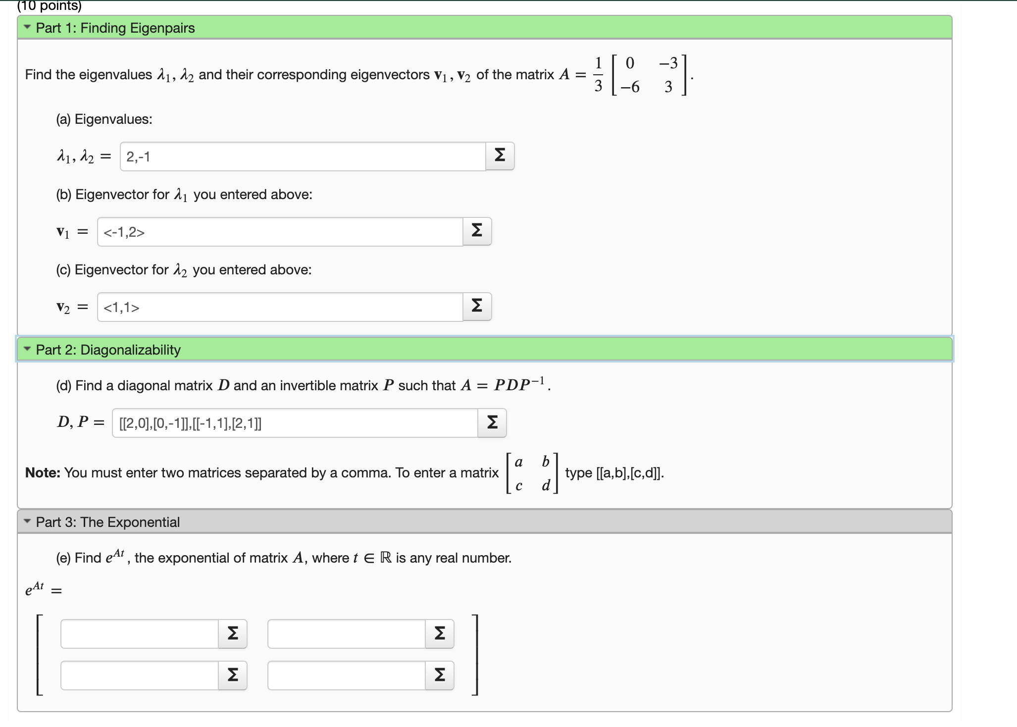 Solved (10 points) Part 1: Finding Eigenpairs -3 Find the | Chegg.com