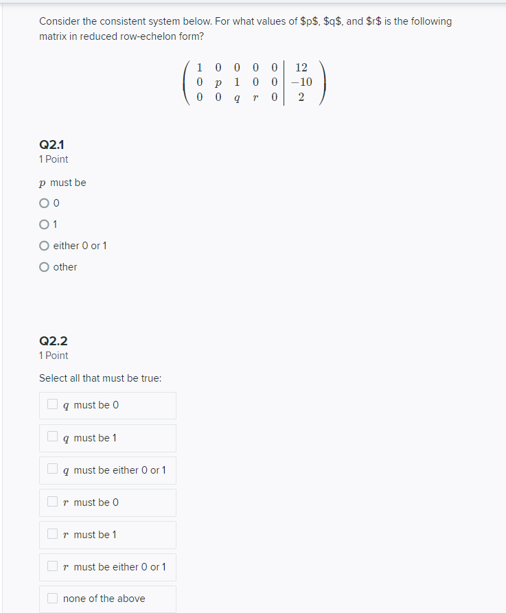Solved Consider the consistent system below. For what values | Chegg.com