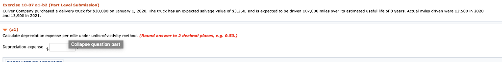 Solved Exercise 10-07 a1-b2 (Part Level Submission) Culver | Chegg.com