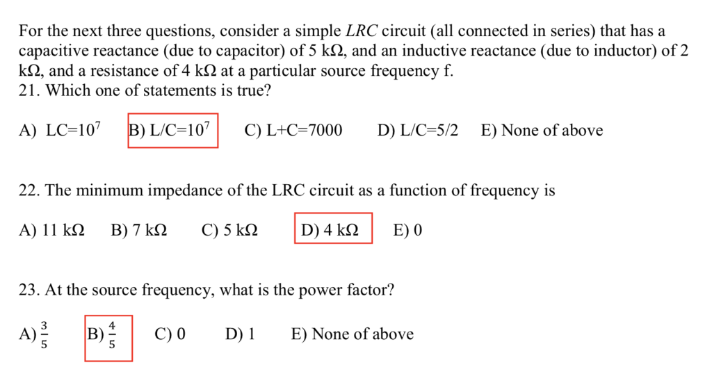 Solved For the next three questions, consider a simple LRC | Chegg.com