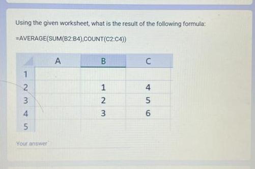 Solved Using the given worksheet, what is the result of the | Chegg.com