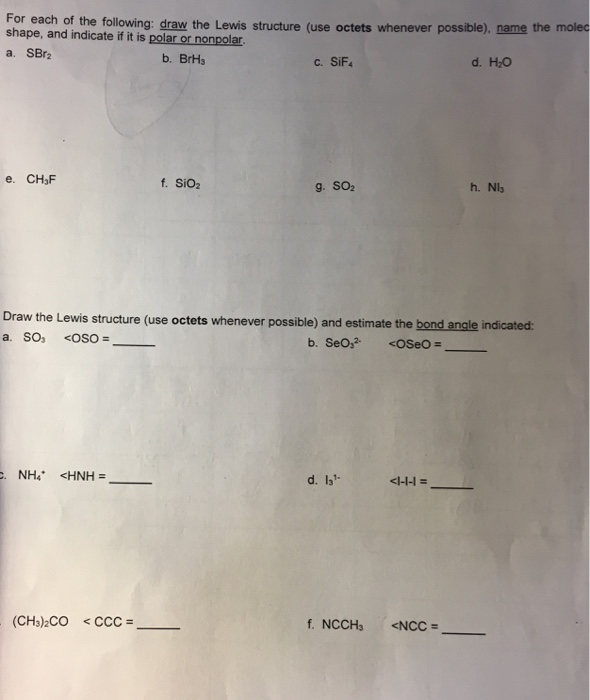 For each of the following: draw the Lewis structure | Chegg.com