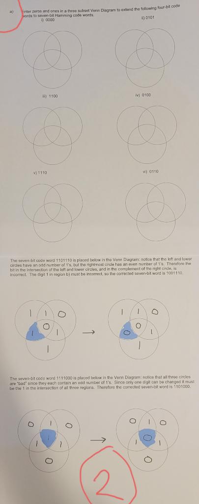 Solved (1) One application of Venn Diagrams is to describe a | Chegg.com