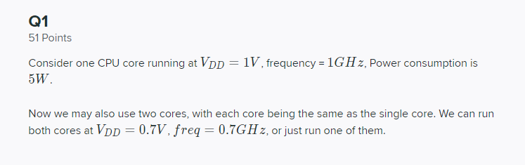 Solved Q1 51 Points Consider one CPU core running at VDD = | Chegg.com