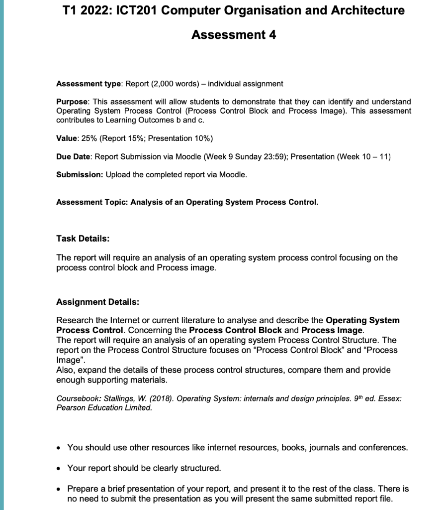 Solved T1 2022: ICT201 Computer Organisation and | Chegg.com