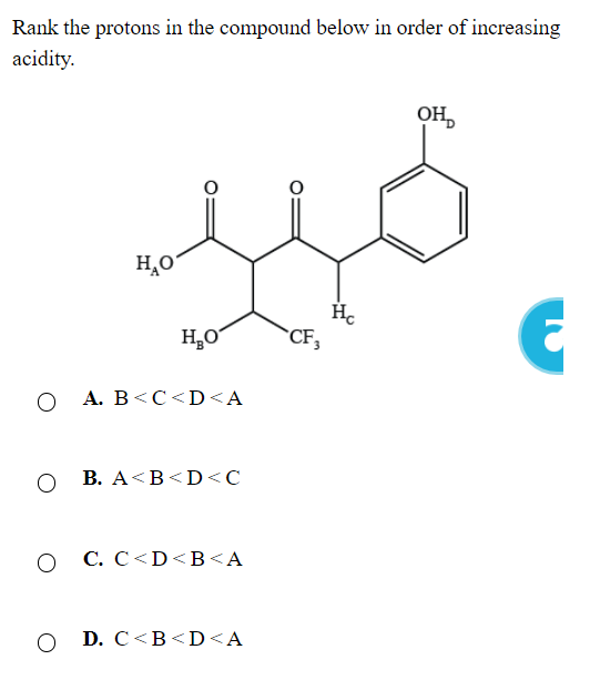 Solved Rank the protons in the compound below in order of | Chegg.com