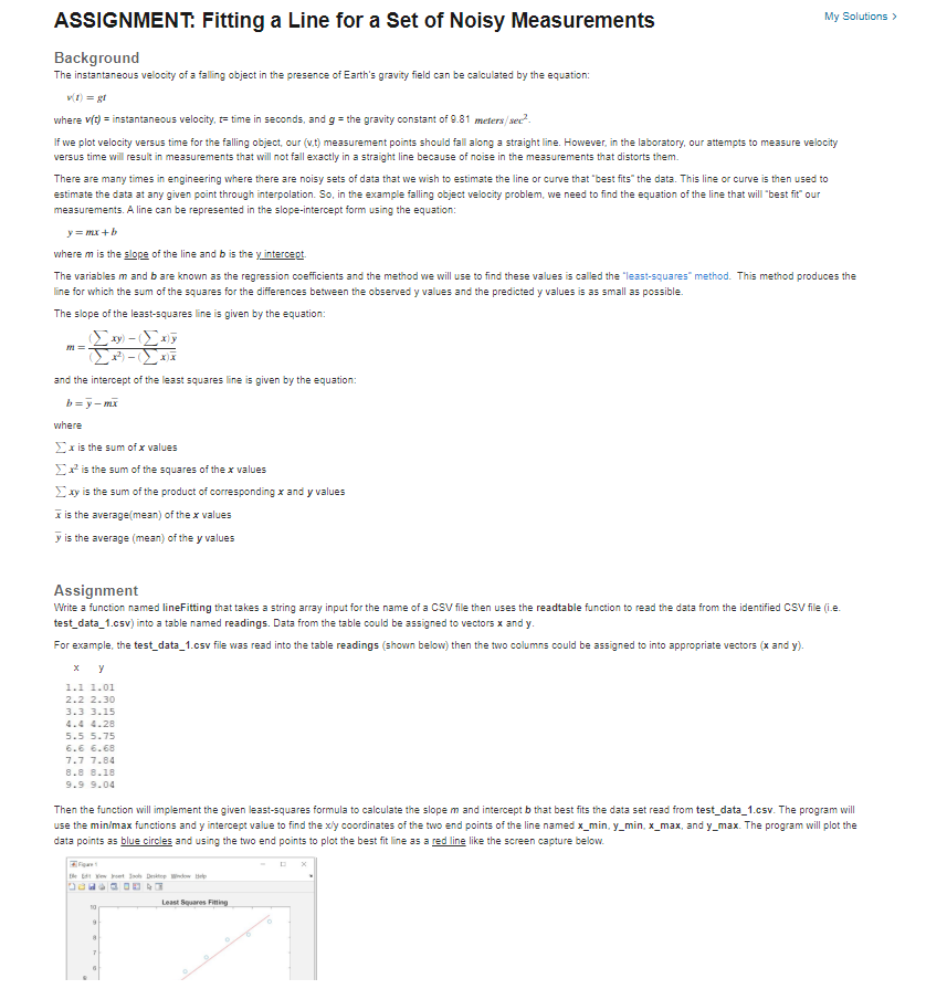 Solved My Solutions > ASSIGNMENT: Fitting a Line for a Set | Chegg.com