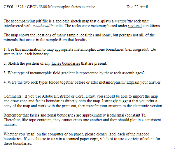 GEOL 4321 / GEOL 5300 Metamorphic facies exercise. | Chegg.com