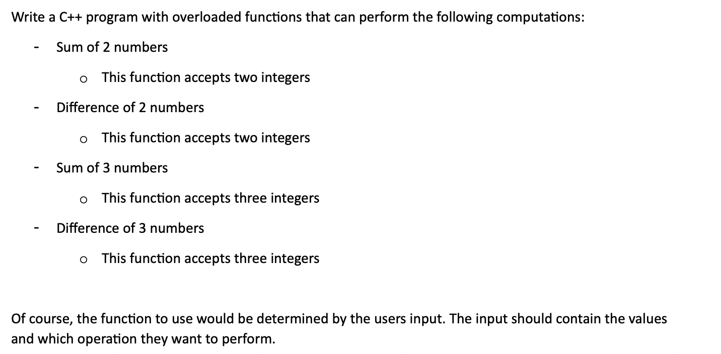 Solved Write a C++ program with overloaded functions that | Chegg.com