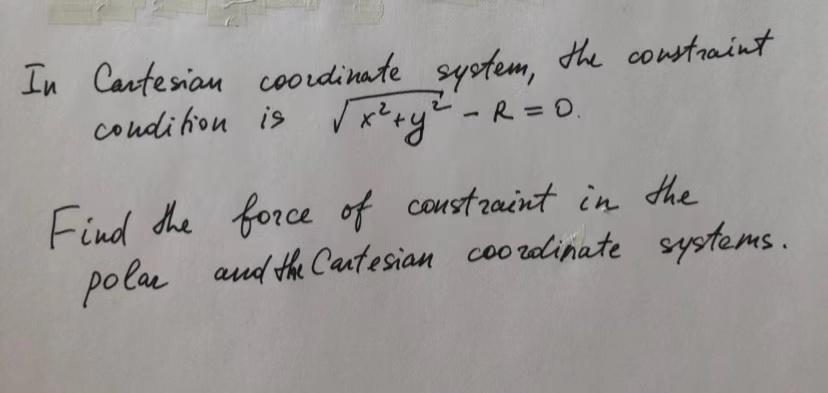 Solved In Cartesian coordinate system, the constraint | Chegg.com