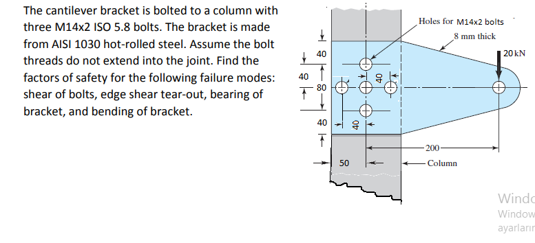 Solved Holes for M14x2 bolts 8 mm thick 40 20 KN The | Chegg.com