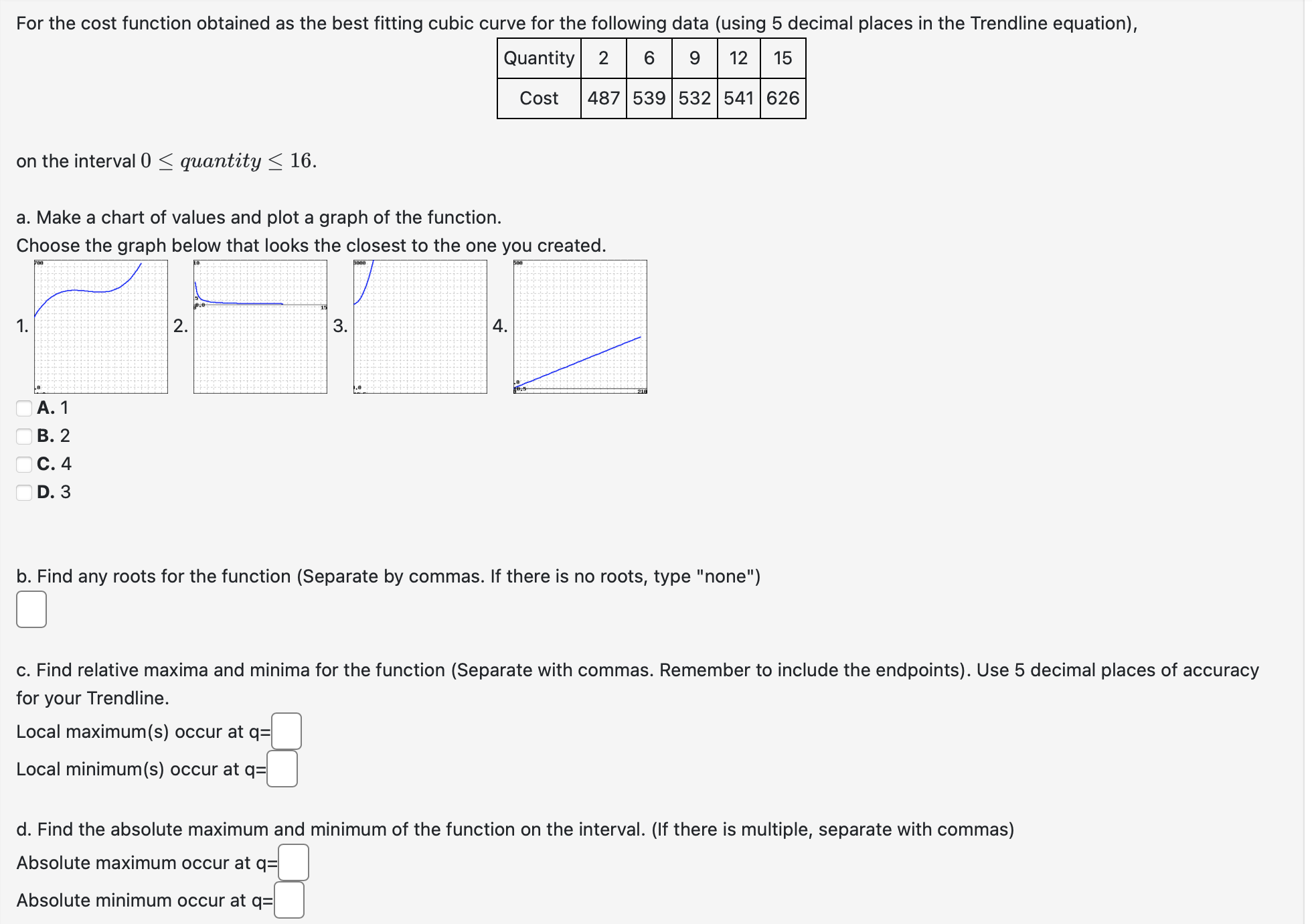 Solved 20.For the cost function obtained as the best fitting | Chegg.com