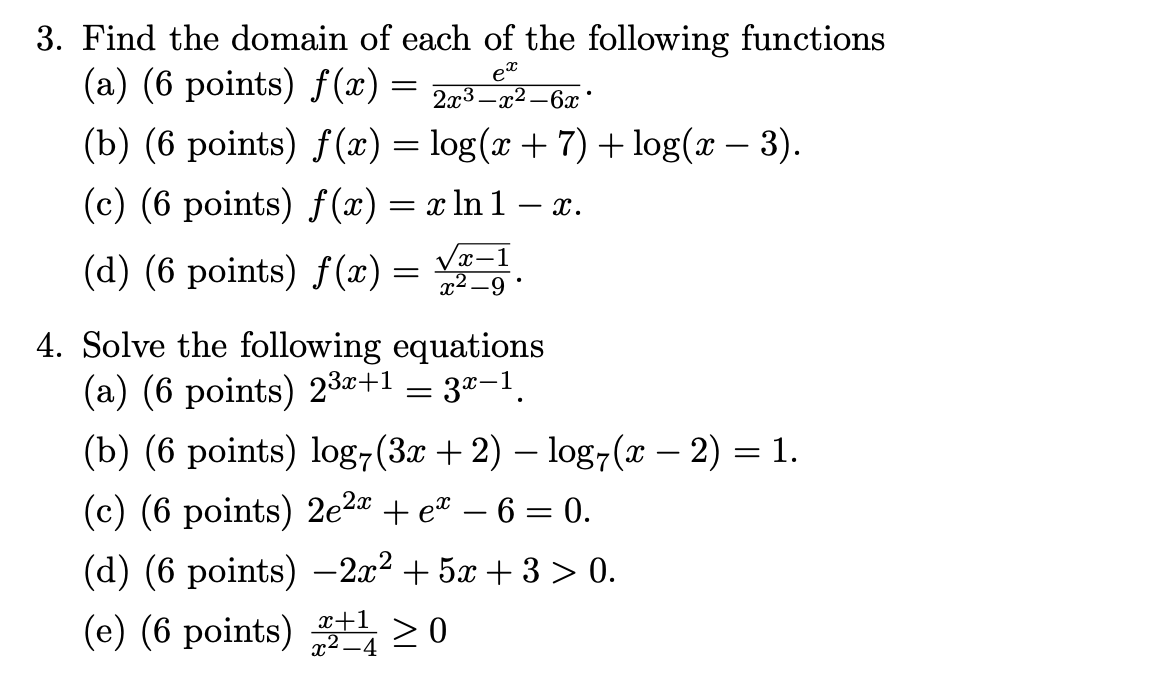 Solved 3. Find the domain of each of the following functions | Chegg.com