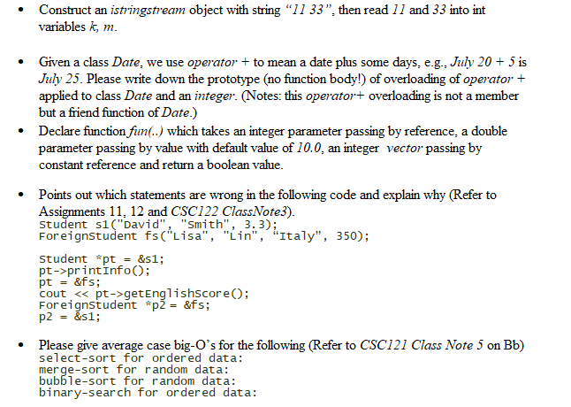 Solved Construct an istringstream object with string "11 | Chegg.com
