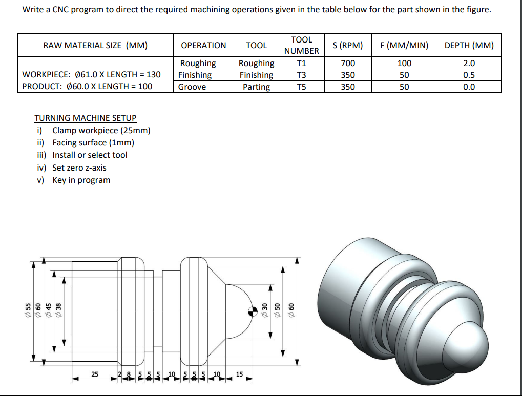 Write a CNC program to direct the required machining | Chegg.com