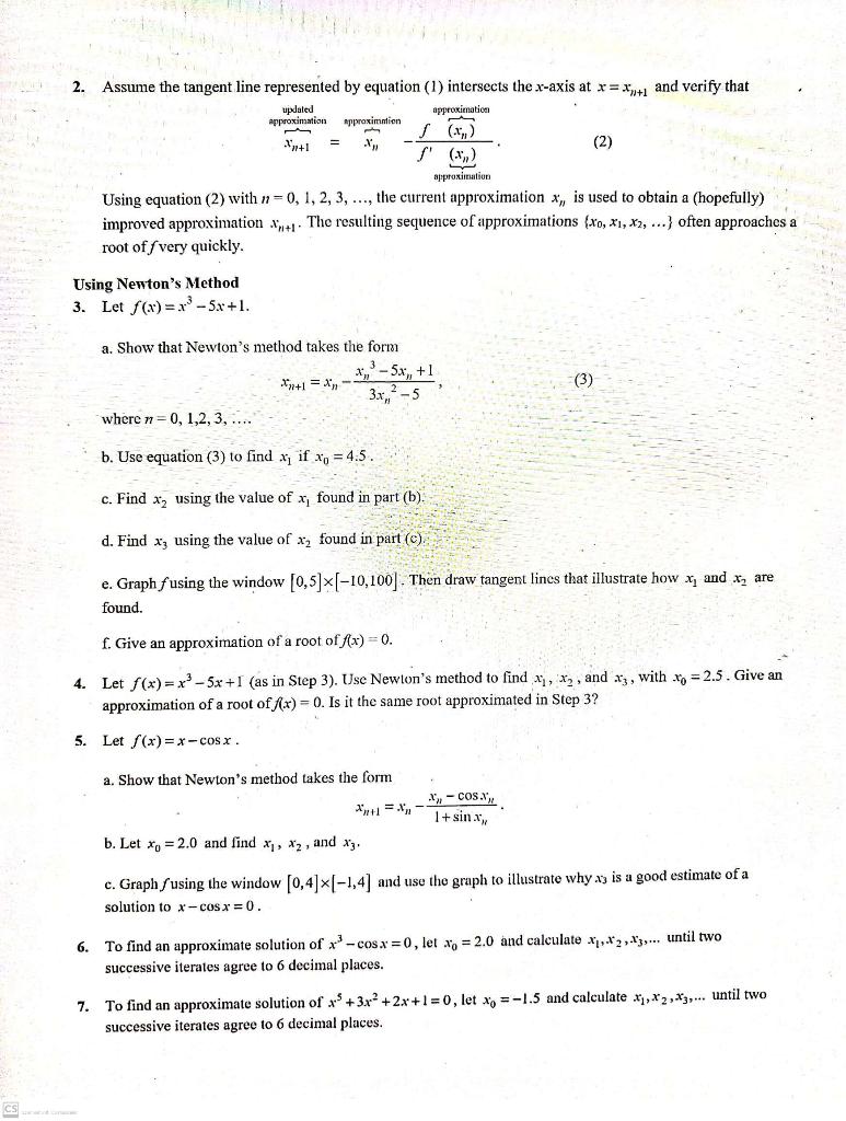 Solved CS 2. Assume the tangent line represented by equation | Chegg.com