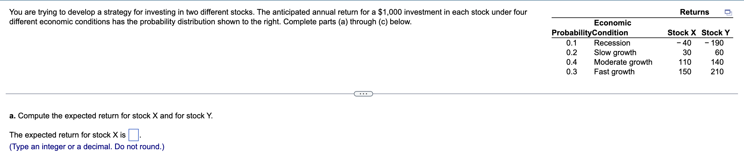 Solved a) Compute the expected return for stock X and for | Chegg.com