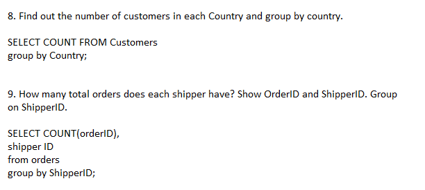 Solved 8. Find out the number of customers in each Country | Chegg.com