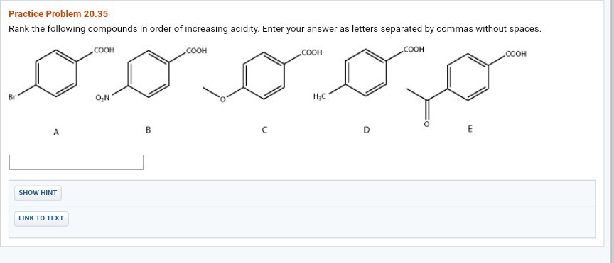 Solved Practice Problem 20.35 Rank the following compounds | Chegg.com