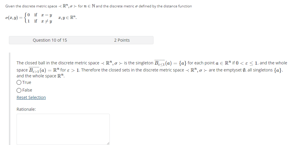 Solved Given the discrete metric space R", o> for n E N and | Chegg.com
